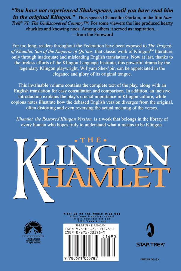 The Klingon Hamlet | Book by Klingon Language Institute | Official ...