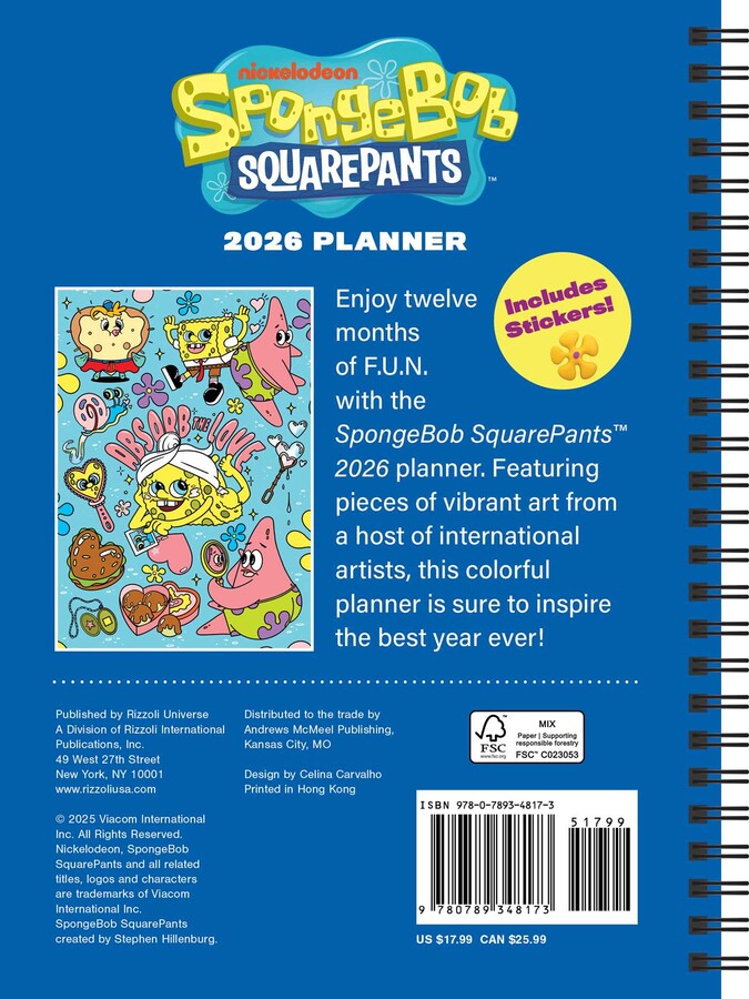 SpongeBob SquarePants 12-Month 2026 Planner Calendar (Includes Stickers ...