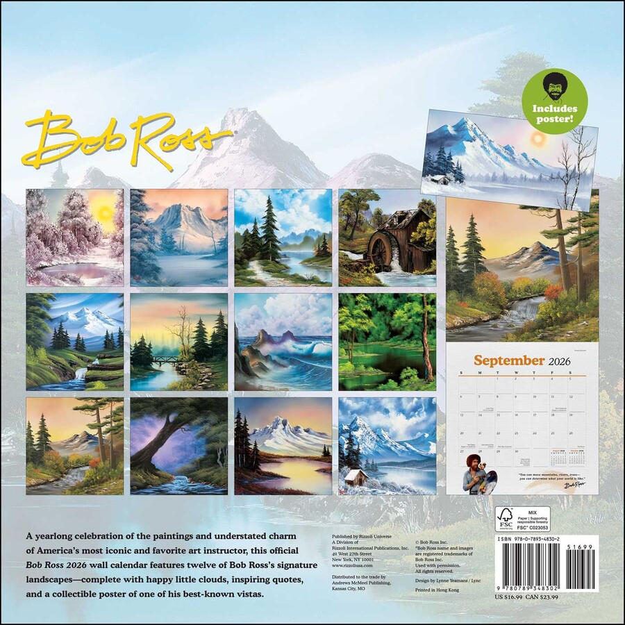 Bob Ross 2026 Wall Calendar (Includes Full-Color Poster) - Book Summary ...