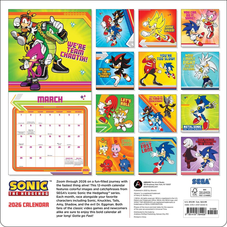 Sonic the Hedgehog 2026 Wall Calendar - Book Summary & Video | Official ...