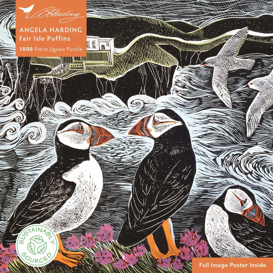 Adult Sustainable Jigsaw Puzzle Angela Harding: Fair Isle Puffins ...