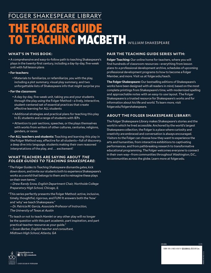 The Folger Guide to Teaching Macbeth | Book by Peggy O'Brien | Official Publisher Page | Simon ...