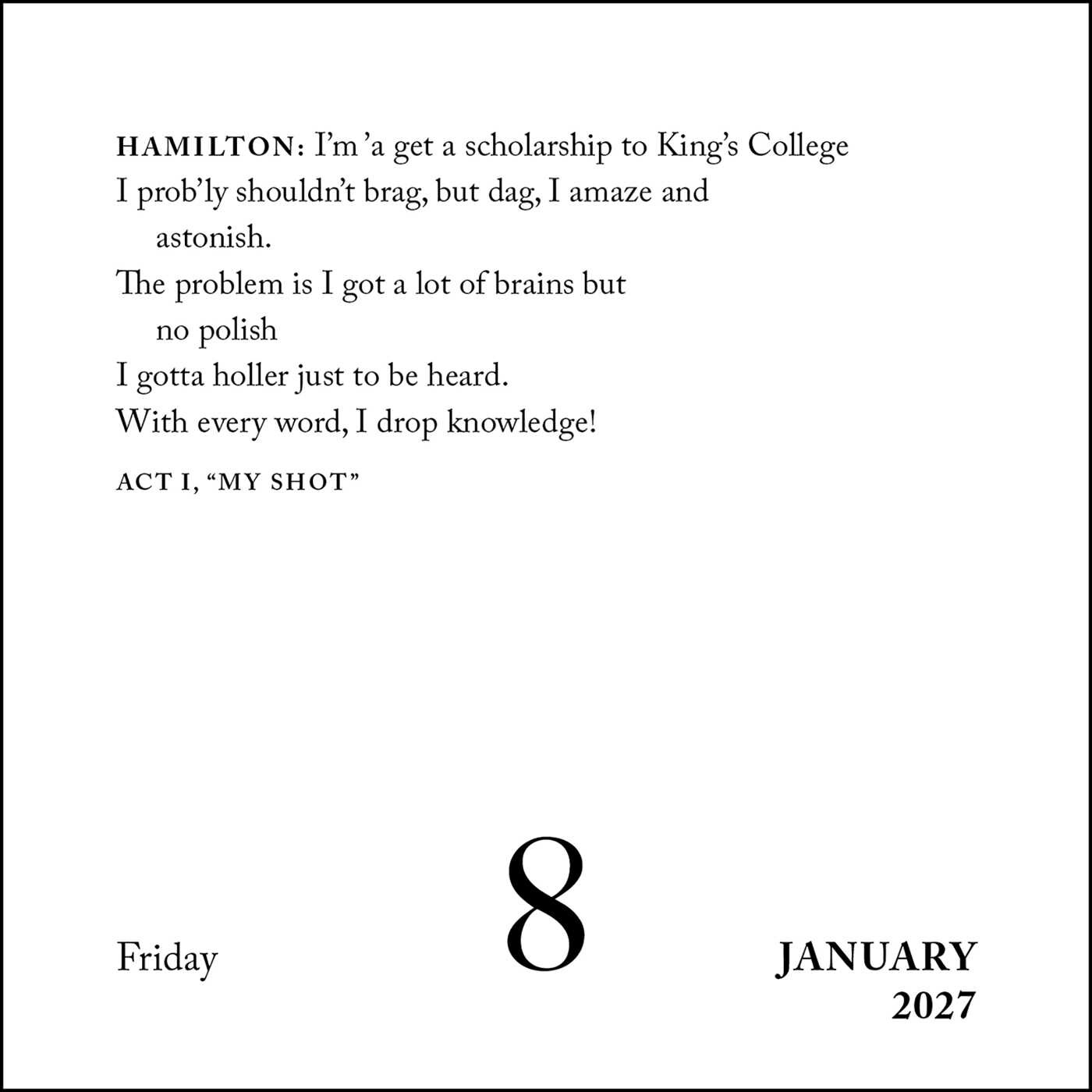 Hamilton 2027 Day-to-Day Calendar - Book Summary & Video | Official ...