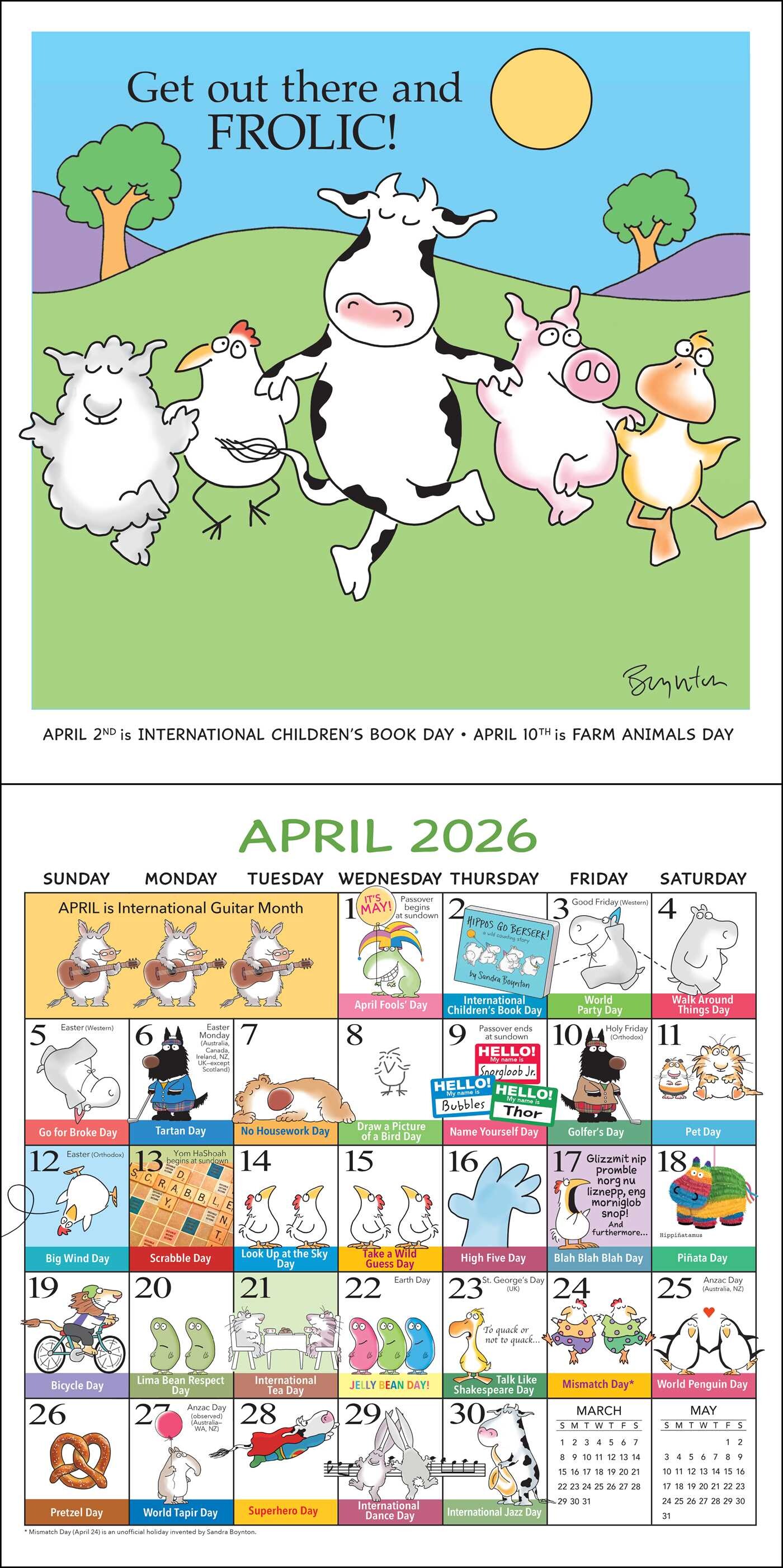 Sandra Boynton's Every Day's a Fabulous Holiday 2026 Wall Calendar ...