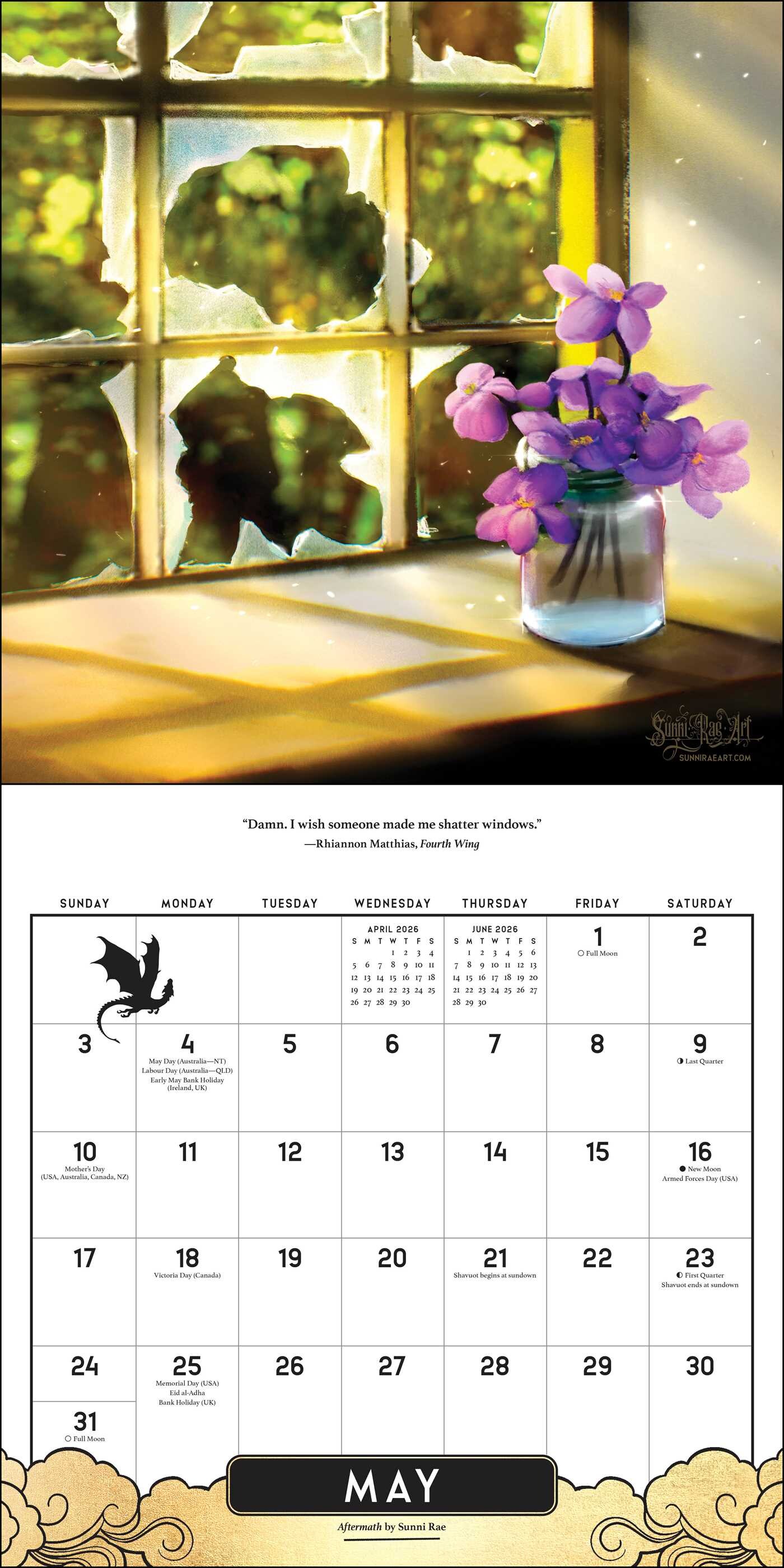 Fourth Wing Officially Licensed Fan Art 2026 Wall Calendar - Book ...