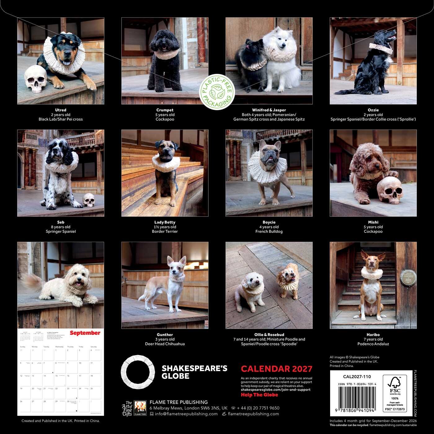 Shakespeare's Globe: Dogs in Ruffs Wall Calendar 2027 (Art Calendar ...