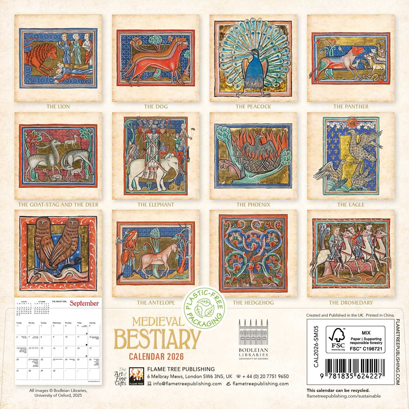 Bodleian Libraries: Medieval Bestiary Mini Wall Calendar 2026 (Art ...