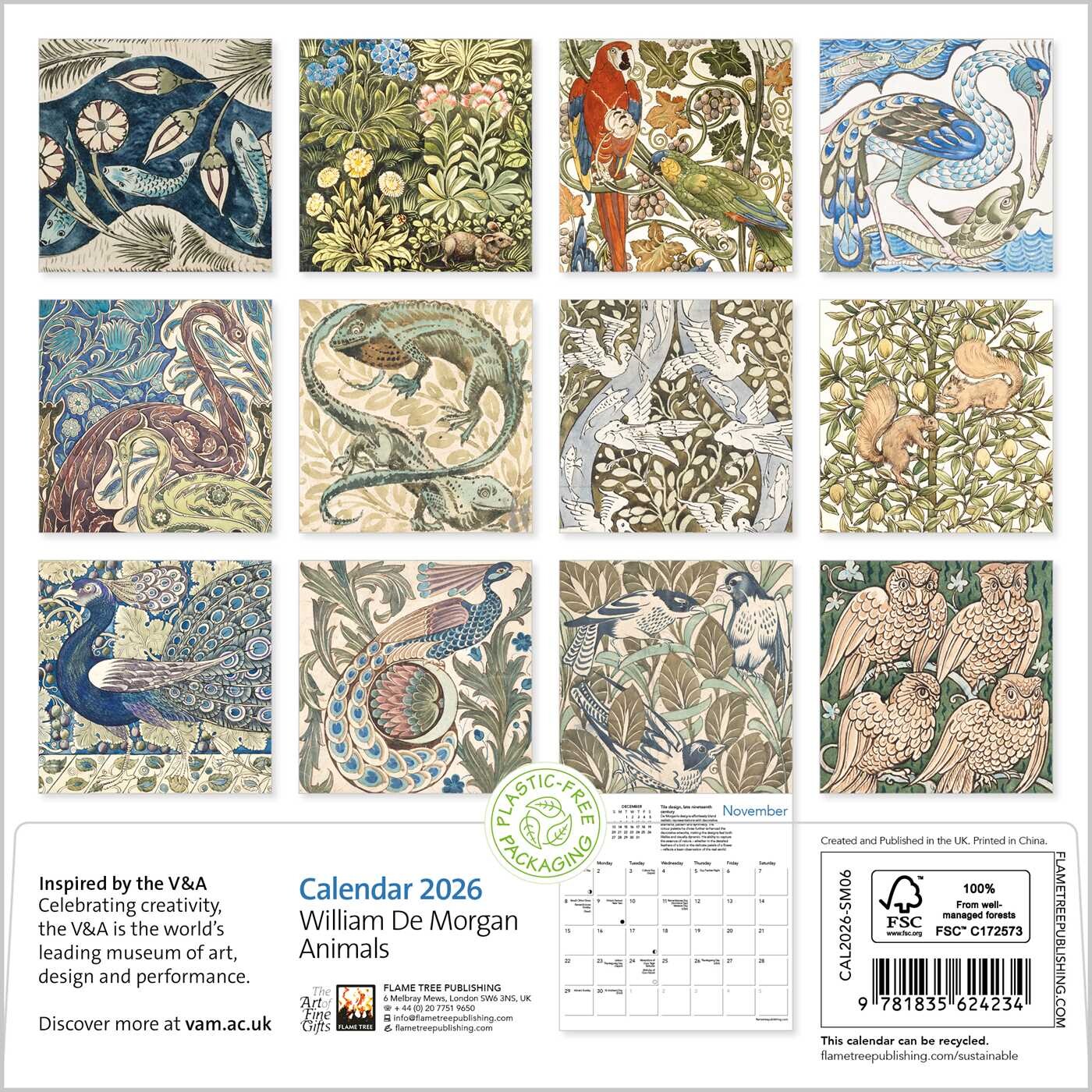 V&A: De Morgan Animals Mini Wall Calendar 2026 (Art Calendar) - Book ...