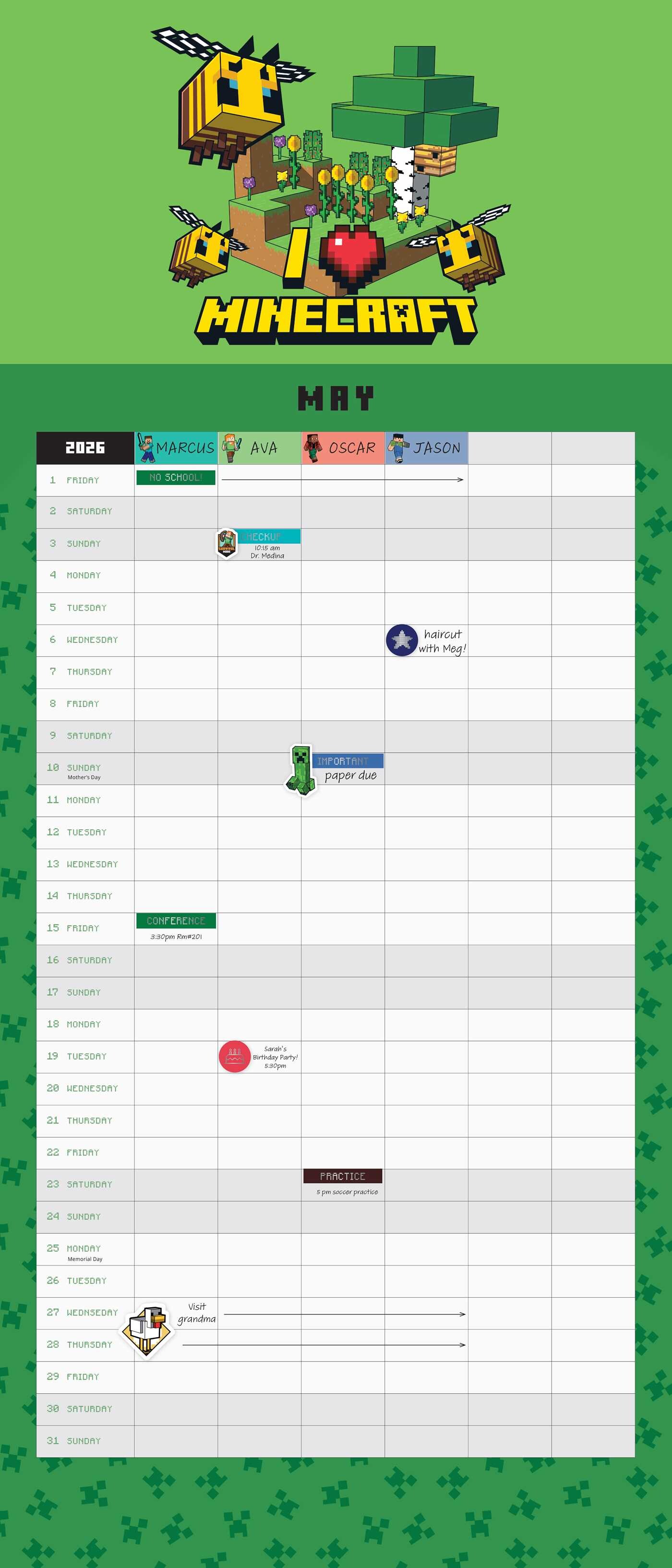 2026 Minecraft Family Wall Planner | Book by Insight Editions ...