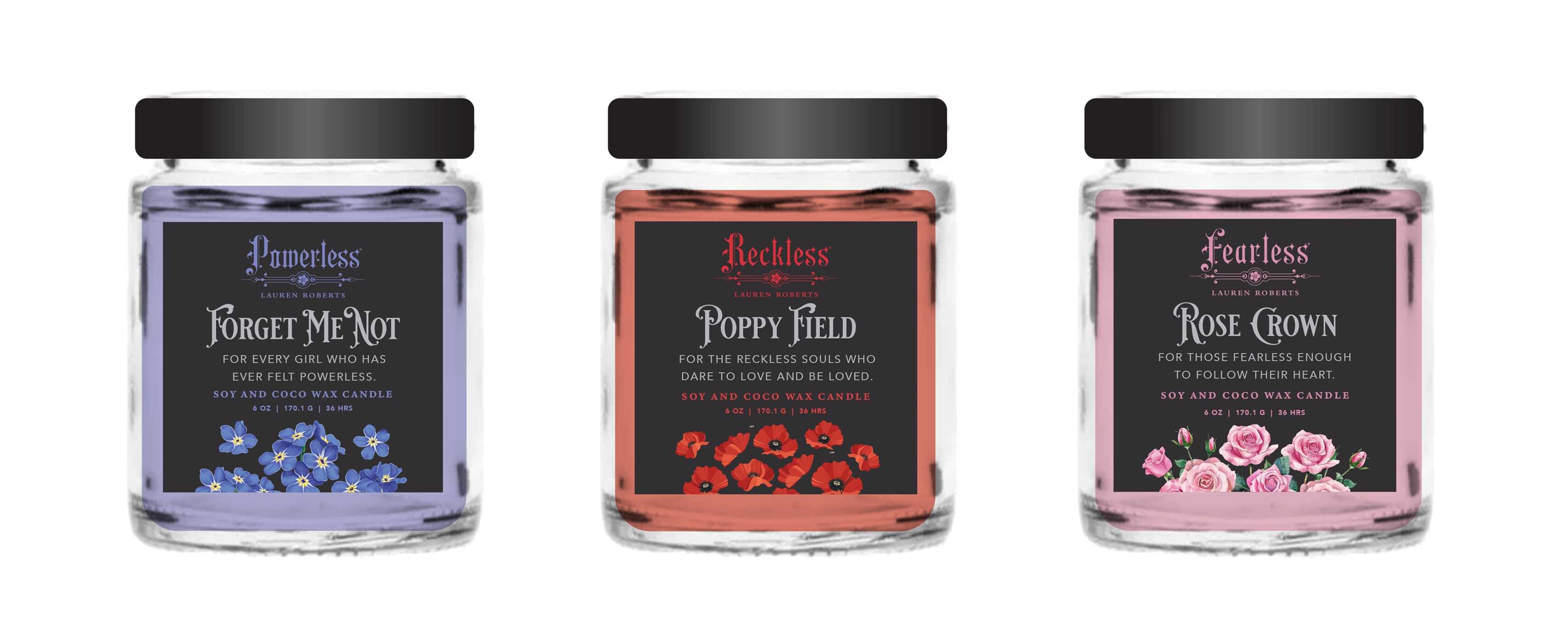 Lauren Roberts: Powerless Trilogy Scented Glass Candle Set (Set of 3 ...