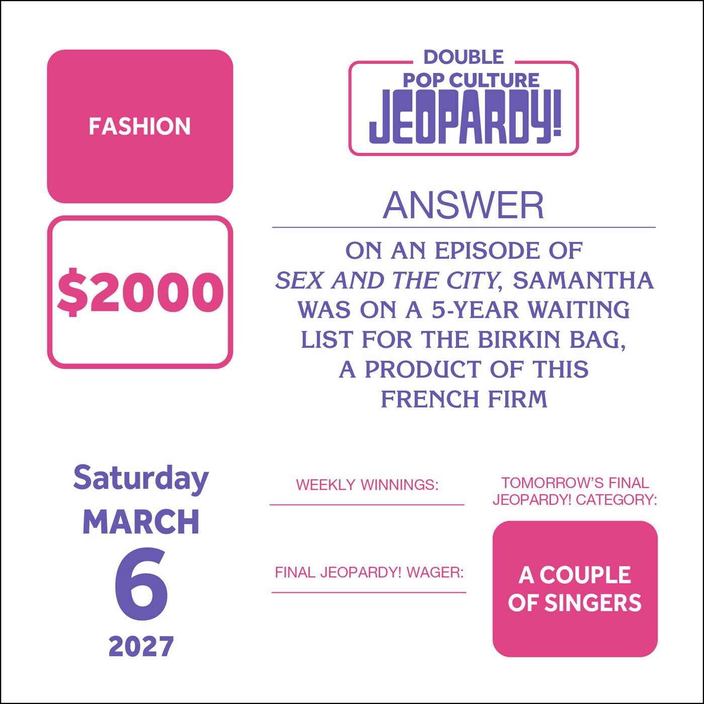 Pop Culture JEOPARDY! 2027 Day-to-Day Calendar - Book Summary & Video ...